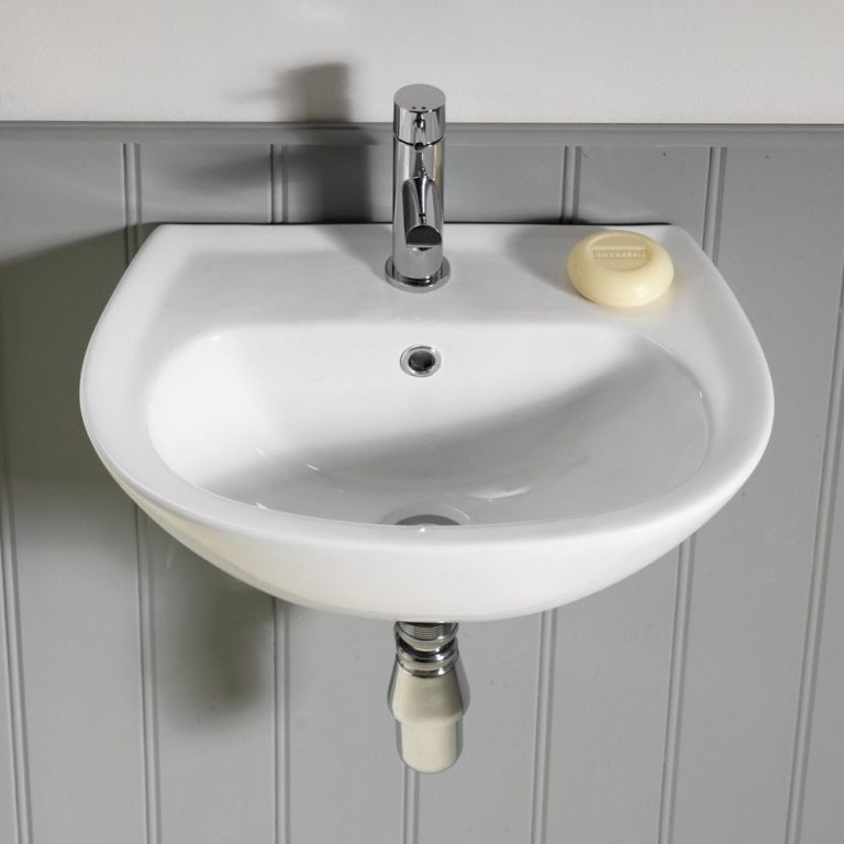 Ebony 450mm x 330mm 'D' Shaped Cloakroom Basin - Qualitex