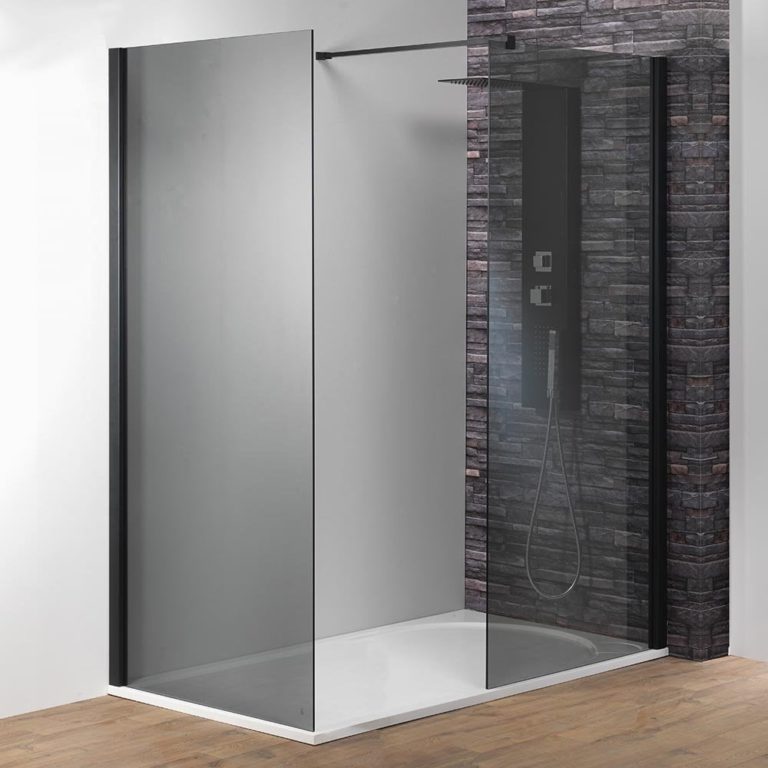 Genesis 8mm Smoked Glass/Black Frame Shower Wall with Easy-Clean Glass - Qualitex