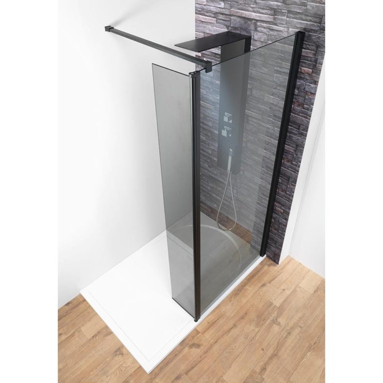 Genesis 8mm Smoked Glass/Black Frame Shower Wall with Easy-Clean Glass ...